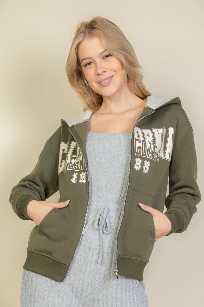 Graphic Drop Shoulder Zipper Up Hoodie – Wholesale Capella Apparel